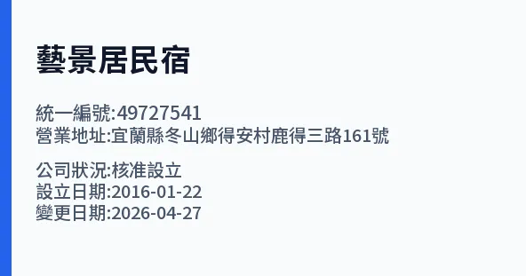 藝景居民宿的照片-統編 49727541(宜蘭縣) 公司登記資料與營業項目詳細圖表