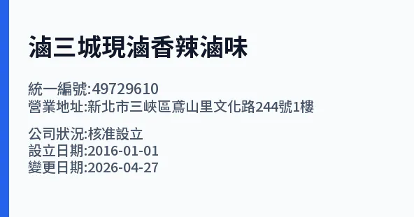 滷三城現滷香辣滷味的照片-統編 49729610(新北市) 公司登記資料與營業項目詳細圖表