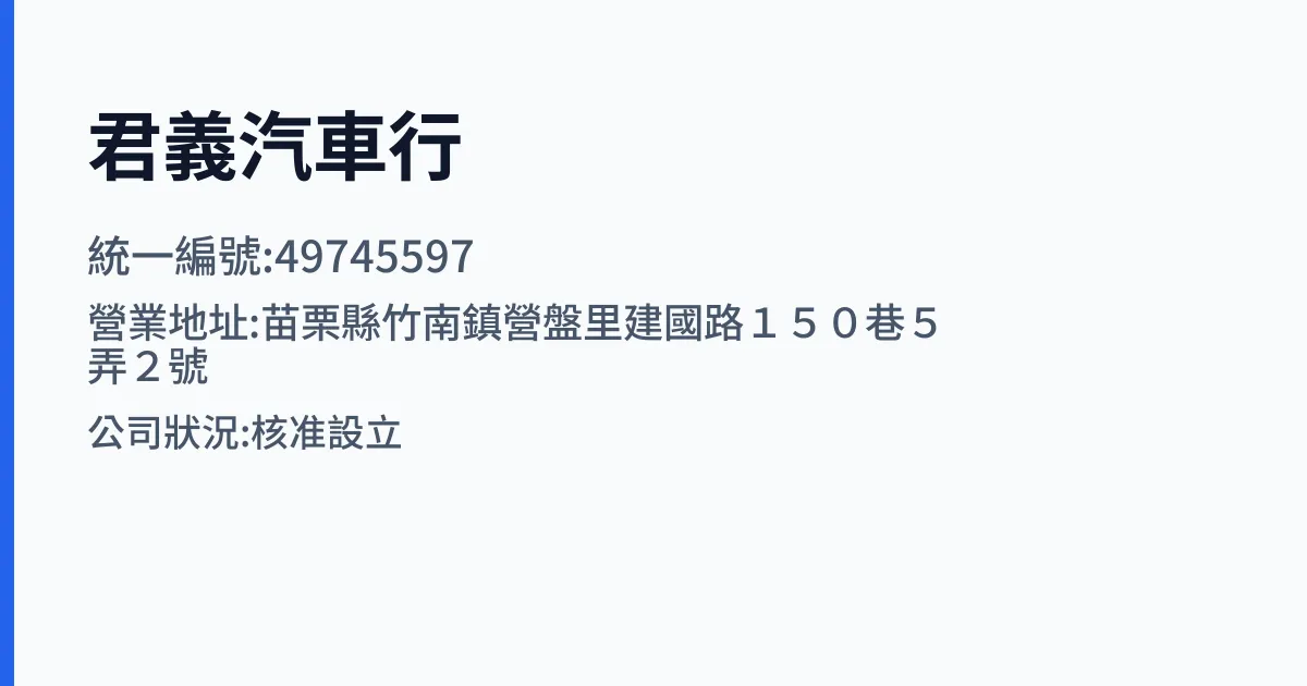 君義汽車行 - 統編 49745597(苗栗縣) 公司登記資料與營業項目詳細圖表