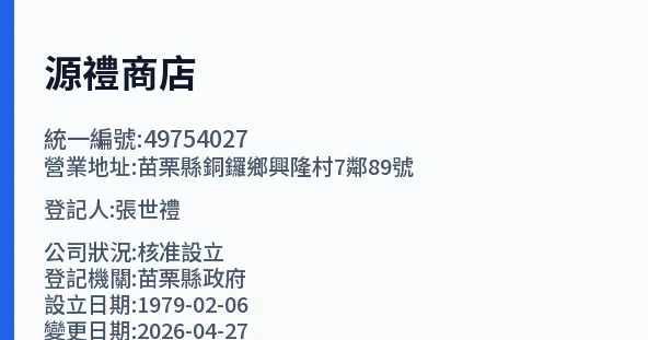 源禮商店的照片-統編 49754027(苗栗縣) 公司登記資料與營業項目詳細圖表