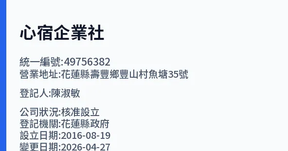 心宿企業社的照片-統編 49756382(花蓮縣) 公司登記資料與營業項目詳細圖表