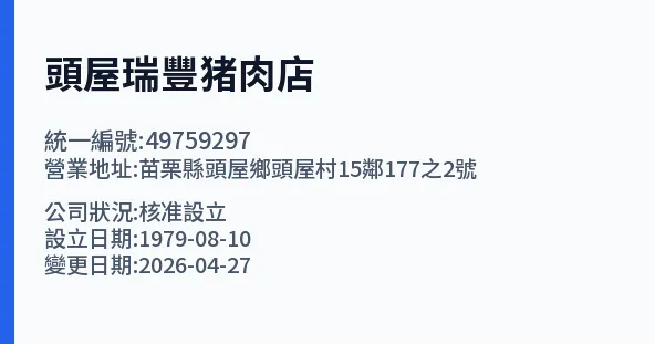 頭屋瑞豐猪肉店的照片-統編 49759297(苗栗縣) 公司登記資料與營業項目詳細圖表