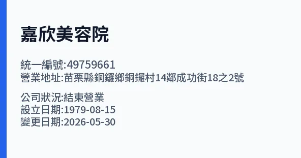 嘉欣美容院的照片-統編 49759661(苗栗縣) 公司登記資料與營業項目詳細圖表