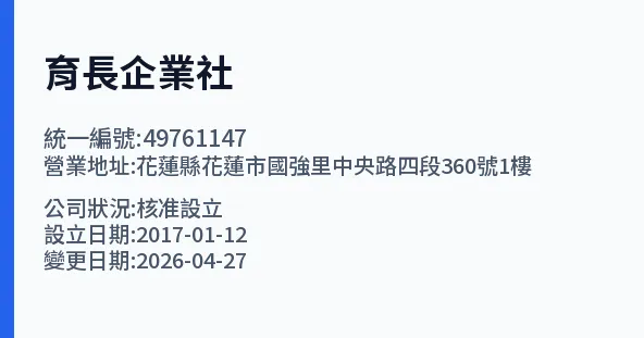 育長企業社的照片-統編 49761147(花蓮縣) 公司登記資料與營業項目詳細圖表