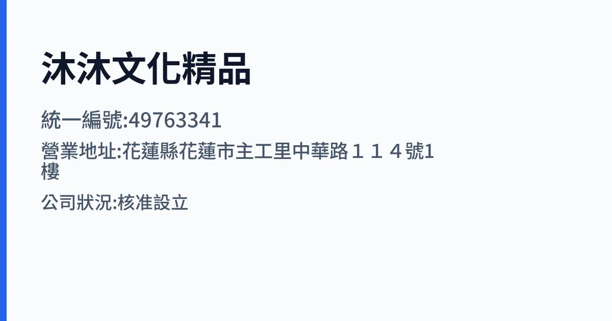 沐沐文化精品 - 統編 49763341(花蓮縣) 公司登記資料與營業項目詳細圖表