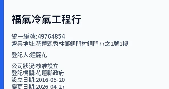 福氣冷氣工程行的照片-統編 49764854(花蓮縣) 公司登記資料與營業項目詳細圖表