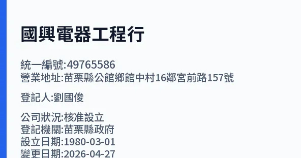 國興電器工程行的照片-統編 49765586(苗栗縣) 公司登記資料與營業項目詳細圖表