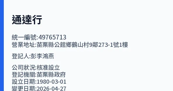 通達行的照片-統編 49765713(苗栗縣) 公司登記資料與營業項目詳細圖表
