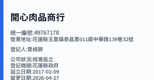 開心肉品商行的照片-統編 49767178(花蓮縣) 公司登記資料與營業項目詳細圖表