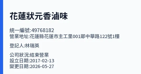 花蓮狀元香滷味的照片-統編 49768182(花蓮縣) 公司登記資料與營業項目詳細圖表
