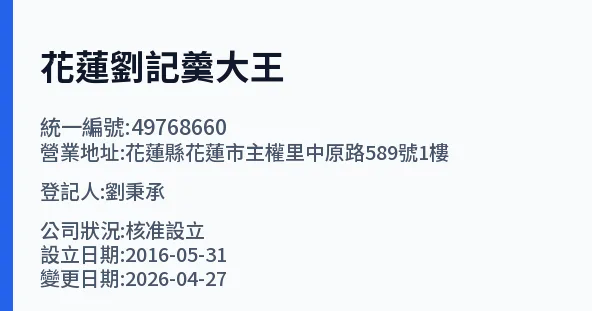 花蓮劉記羹大王的照片-統編 49768660(花蓮縣) 公司登記資料與營業項目詳細圖表