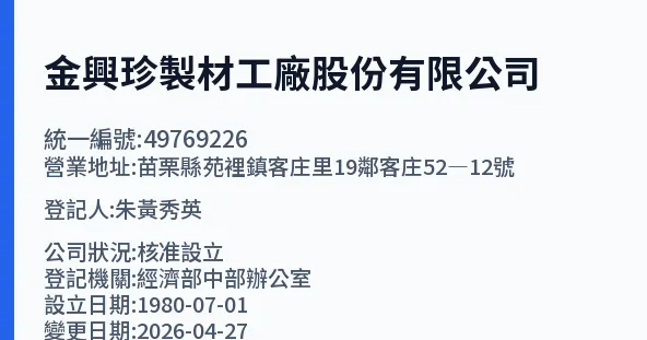 金興珍製材工廠股份有限公司的照片-統編 49769226(苗栗縣) 公司登記資料與營業項目詳細圖表