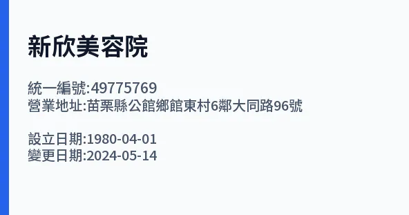 新欣美容院的照片-統編 49775769(苗栗縣) 公司登記資料與營業項目詳細圖表