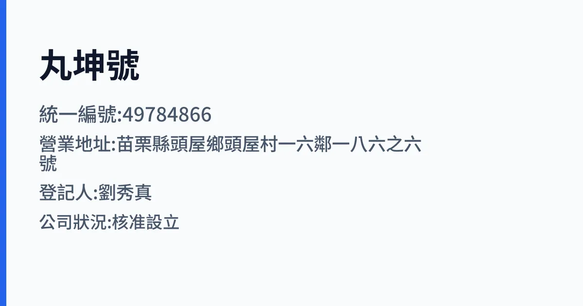 丸坤號 - 統編 49784866(苗栗縣) 公司登記資料與營業項目詳細圖表