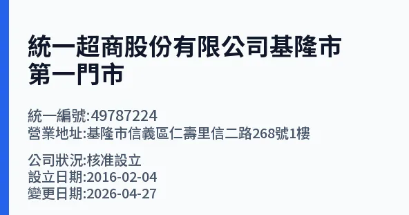 統一超商股份有限公司基隆市第一門市的照片-統編 49787224(基隆市) 公司登記資料與營業項目詳細圖表