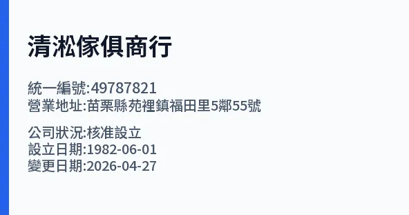 清淞傢俱商行的照片-統編 49787821(苗栗縣) 公司登記資料與營業項目詳細圖表