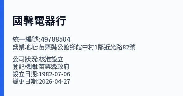 國馨電器行的照片-統編 49788504(苗栗縣) 公司登記資料與營業項目詳細圖表