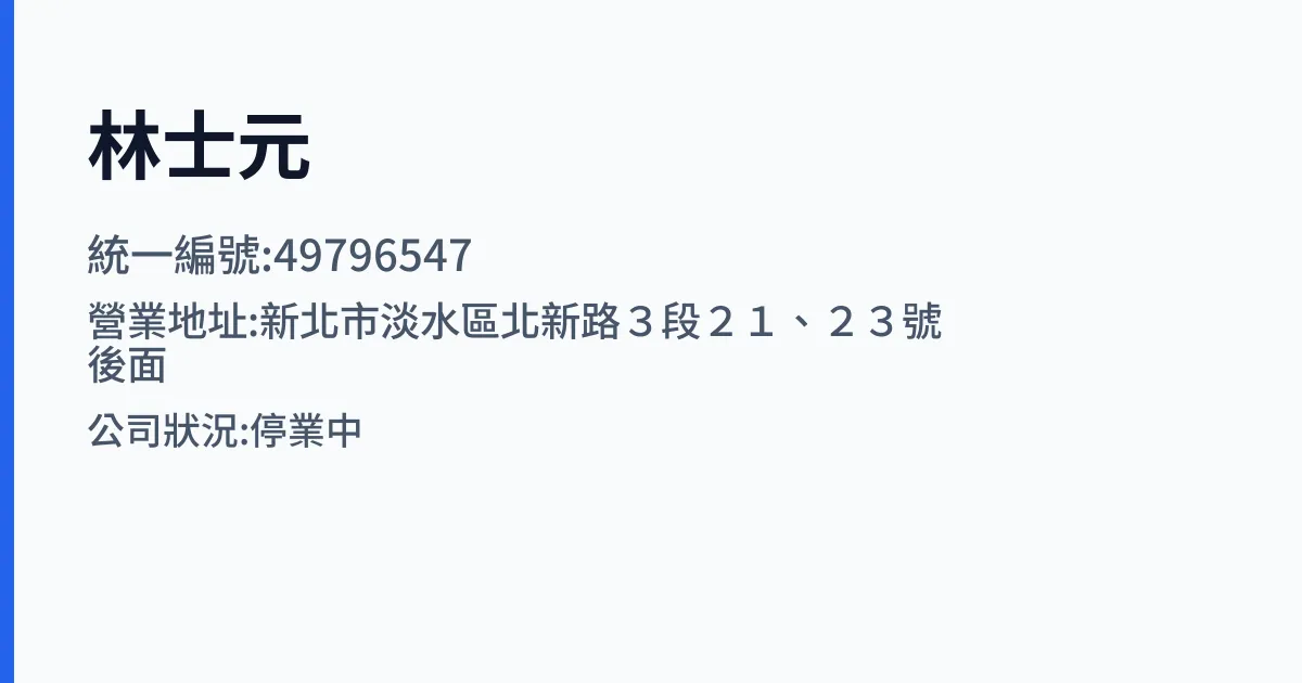 林士元 - 統編 49796547(新北市) 公司登記資料與營業項目詳細圖表