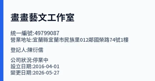 畫畫藝文工作室的照片-統編 49799087(宜蘭縣) 公司登記資料與營業項目詳細圖表
