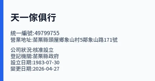 天一傢俱行的照片-統編 49799755(苗栗縣) 公司登記資料與營業項目詳細圖表