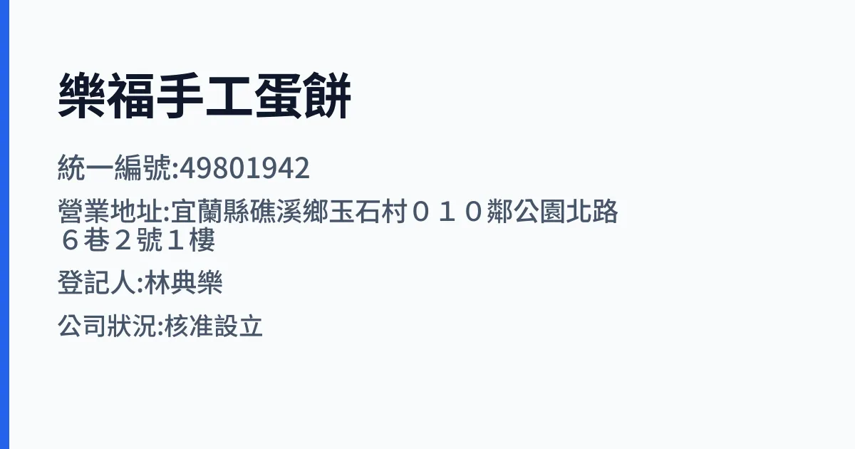 樂福手工蛋餅 - 統編 49801942(宜蘭縣) 公司登記資料與營業項目詳細圖表