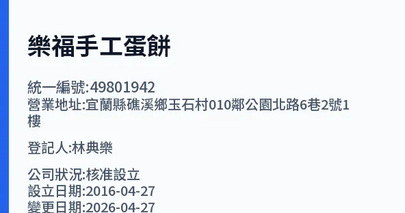 樂福手工蛋餅的照片-統編 49801942(宜蘭縣) 公司登記資料與營業項目詳細圖表