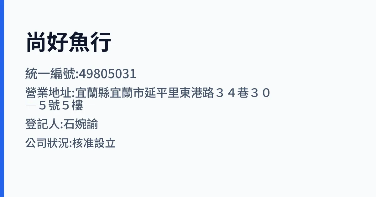 尚好魚行 - 統編 49805031 (宜蘭縣) 公司登記資料與營業項目詳細圖表