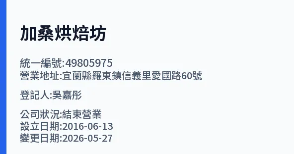加桑烘焙坊的照片-統編 49805975(宜蘭縣) 公司登記資料與營業項目詳細圖表
