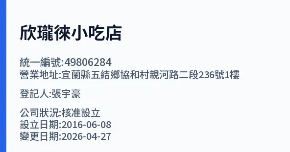 欣瓏徠小吃店的照片-統編 49806284(宜蘭縣) 公司登記資料與營業項目詳細圖表