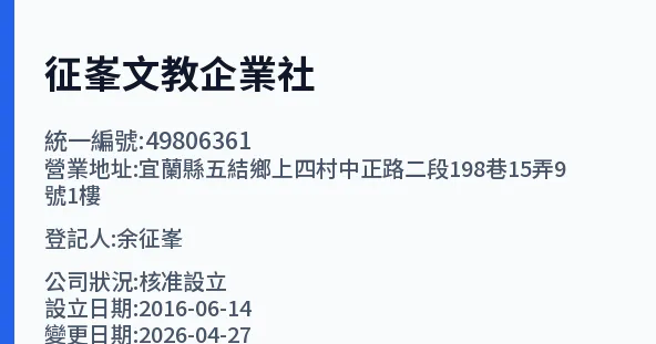 征峯文教企業社的照片-統編 49806361(宜蘭縣) 公司登記資料與營業項目詳細圖表