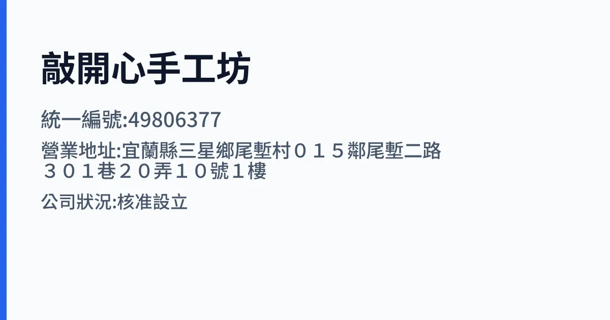 敲開心手工坊 - 統編 49806377(宜蘭縣) 公司登記資料與營業項目詳細圖表