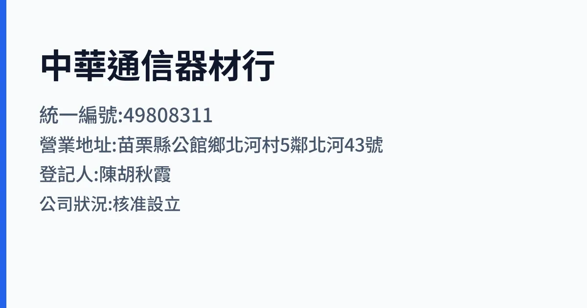 中華通信器材行 - 統編 49808311(苗栗縣) 公司登記資料與營業項目詳細圖表