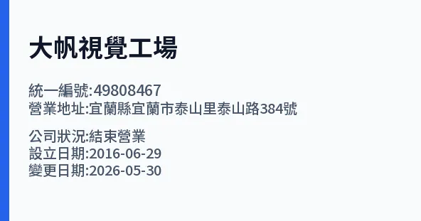 大帆視覺工場的照片-統編 49808467(宜蘭縣) 公司登記資料與營業項目詳細圖表