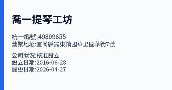 喬一提琴工坊的照片-統編 49809655(宜蘭縣) 公司登記資料與營業項目詳細圖表