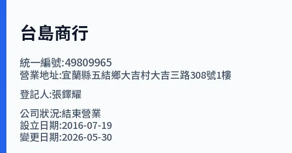 台島商行的照片-統編 49809965(宜蘭縣) 公司登記資料與營業項目詳細圖表