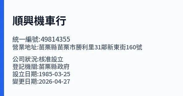 順興機車行的照片-統編 49814355(苗栗縣) 公司登記資料與營業項目詳細圖表