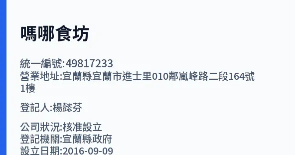 嗎哪食坊的照片-統編 49817233(宜蘭縣) 公司登記資料與營業項目詳細圖表