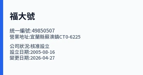 福大號的照片-統編 49850507(宜蘭縣) 公司登記資料與營業項目詳細圖表