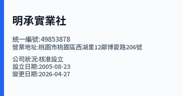 明承實業社的照片-統編 49853878(桃園市) 公司登記資料與營業項目詳細圖表