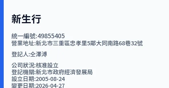 新生行的照片-統編 49855405(新北市) 公司登記資料與營業項目詳細圖表