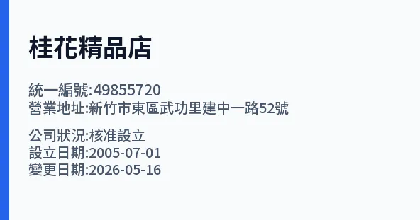 桂花精品店的照片-統編 49855720(新竹市) 公司登記資料與營業項目詳細圖表