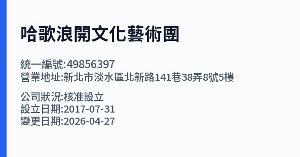 哈歌浪開文化藝術團的照片-統編 49856397(新北市) 公司登記資料與營業項目詳細圖表