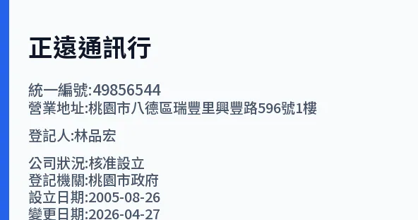 正遠通訊行的照片-統編 49856544(桃園市) 公司登記資料與營業項目詳細圖表