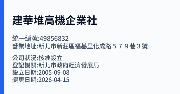 建華堆高機企業社的照片-統編 49856832(新北市) 公司登記資料與營業項目詳細圖表