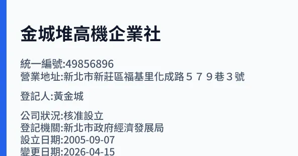 金城堆高機企業社的照片-統編 49856896(新北市) 公司登記資料與營業項目詳細圖表