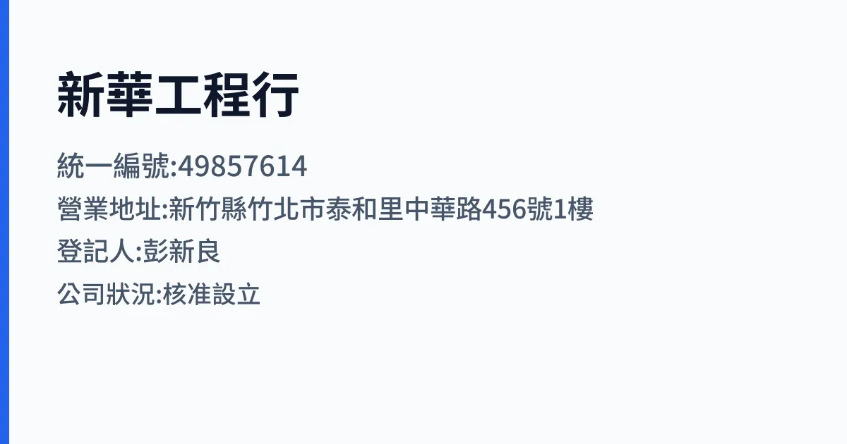 新華工程行 - 統編 49857614(新竹縣) 公司登記資料與營業項目詳細圖表