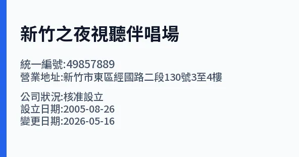 新竹之夜視聽伴唱場的照片-統編 49857889(新竹市) 公司登記資料與營業項目詳細圖表