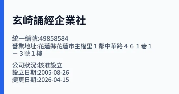 玄崎誦經企業社的照片-統編 49858584(花蓮縣) 公司登記資料與營業項目詳細圖表