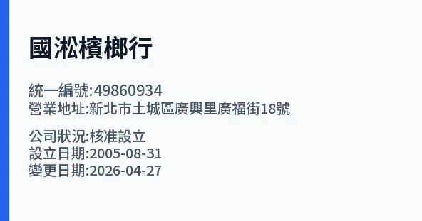 國淞檳榔行的照片-統編 49860934(新北市) 公司登記資料與營業項目詳細圖表