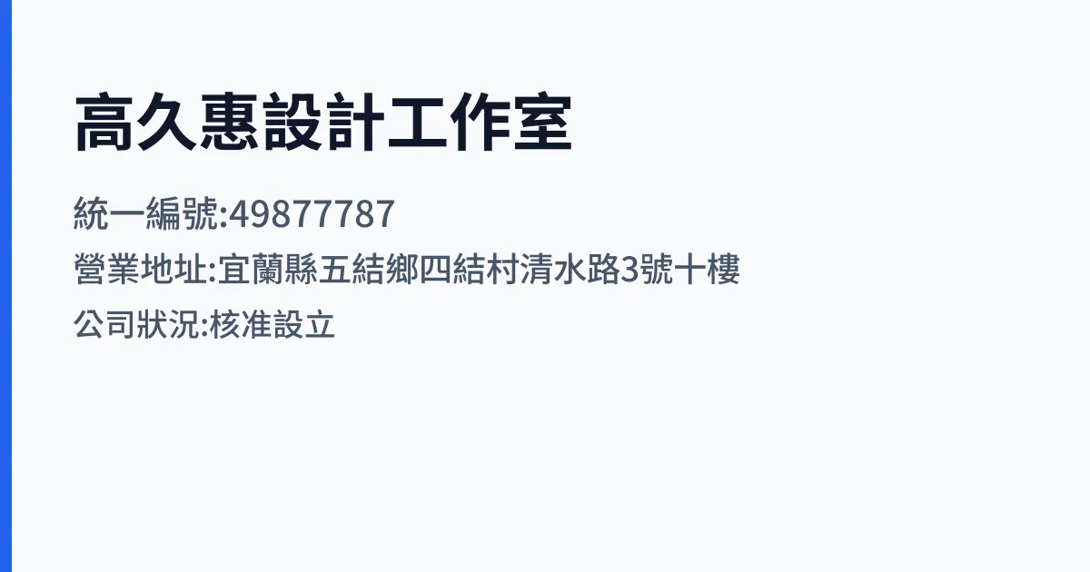 高久惠設計工作室 - 統編 49877787（宜蘭縣） 公司登記資料與營業項目詳細圖表
